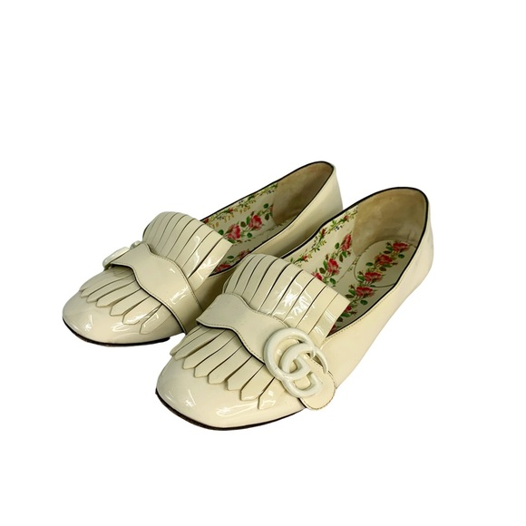 Gucci | Shoes | Gucci Marmont Gg Patent Leather Ivory Cream Fringe ...